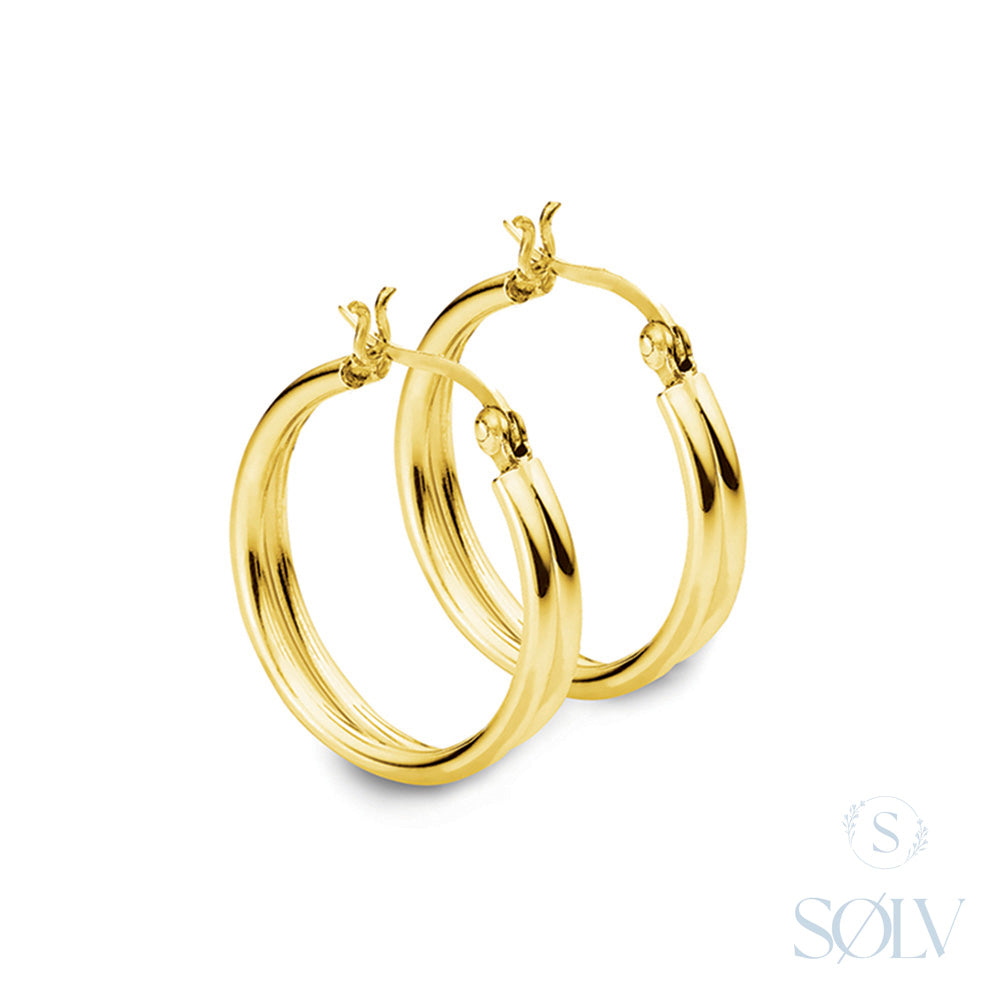 Solv Sterling Silver Gold Plated Hoop Earrings