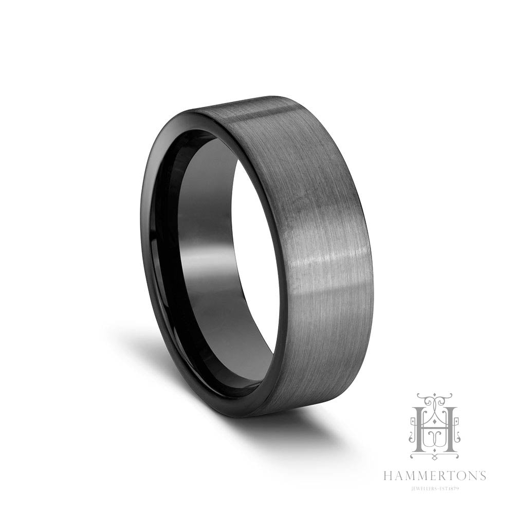 Brush-Finished Dark Grey Tungsten Ring
